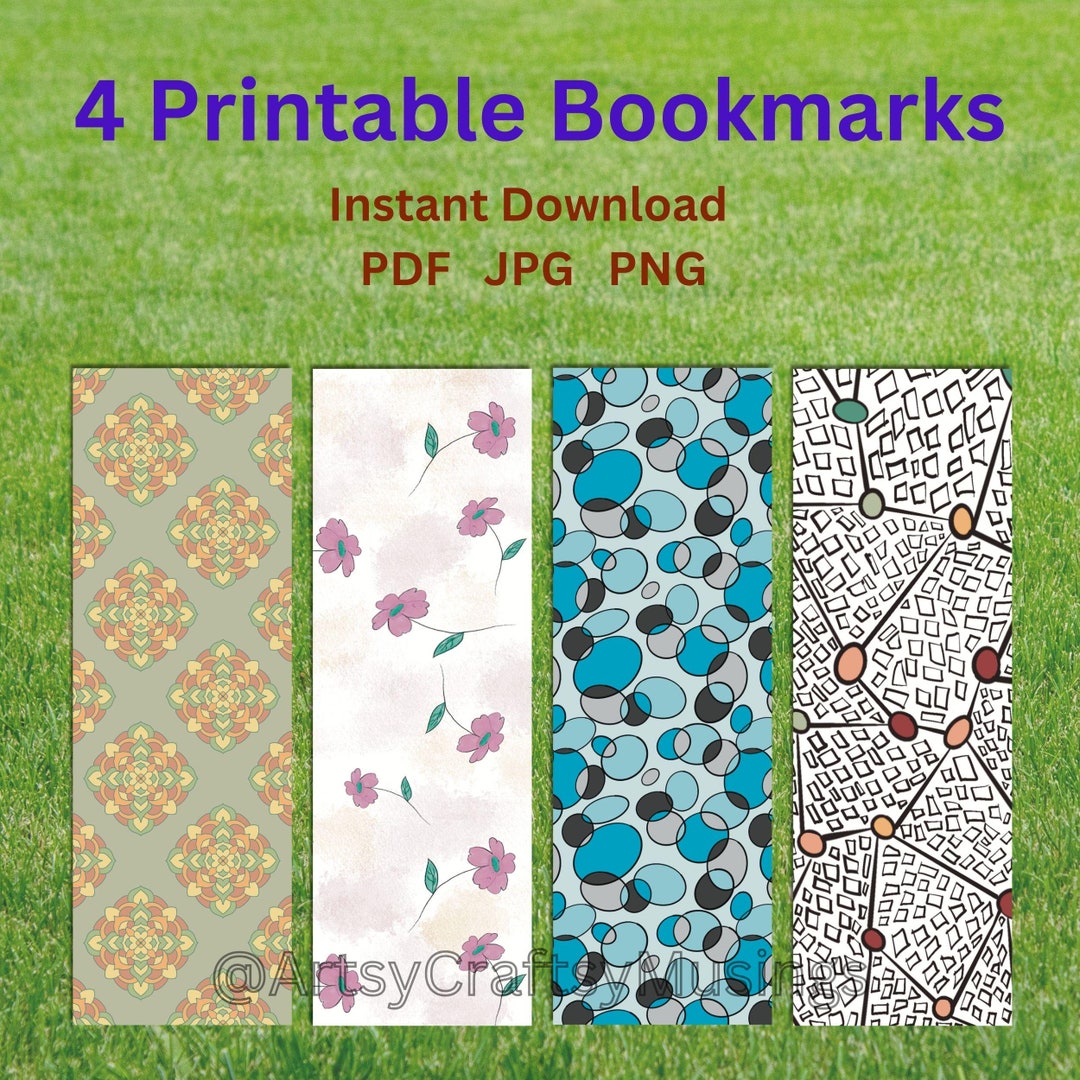 Printable Bookmarks, Pattern Design, Bundle of 4 Bookmarks, Instant ...