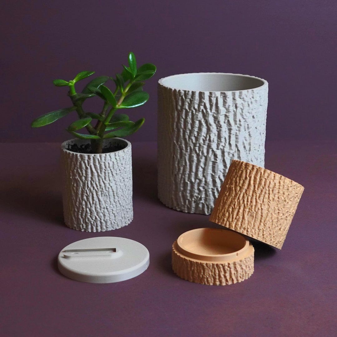 Ash Tree Bark Planter With Hidden Drip Tray Different Sizes, Unique 3D ...