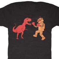 Dinosaur Vs Robot - Unisex Mens T-shirt Retro Scifi Tee Shirt Awesome ...