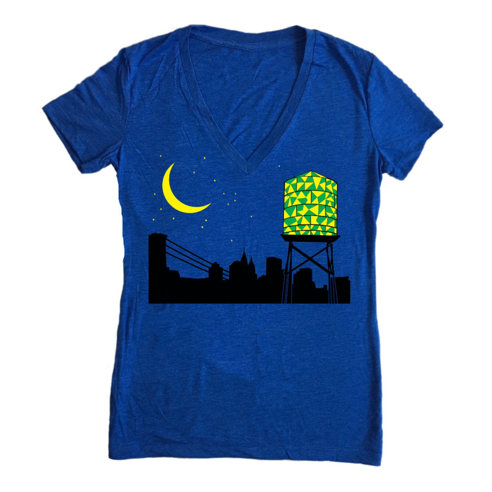 Water Tower - Women's V-neck Water Tower Night Moon Stars Brooklyn T ...