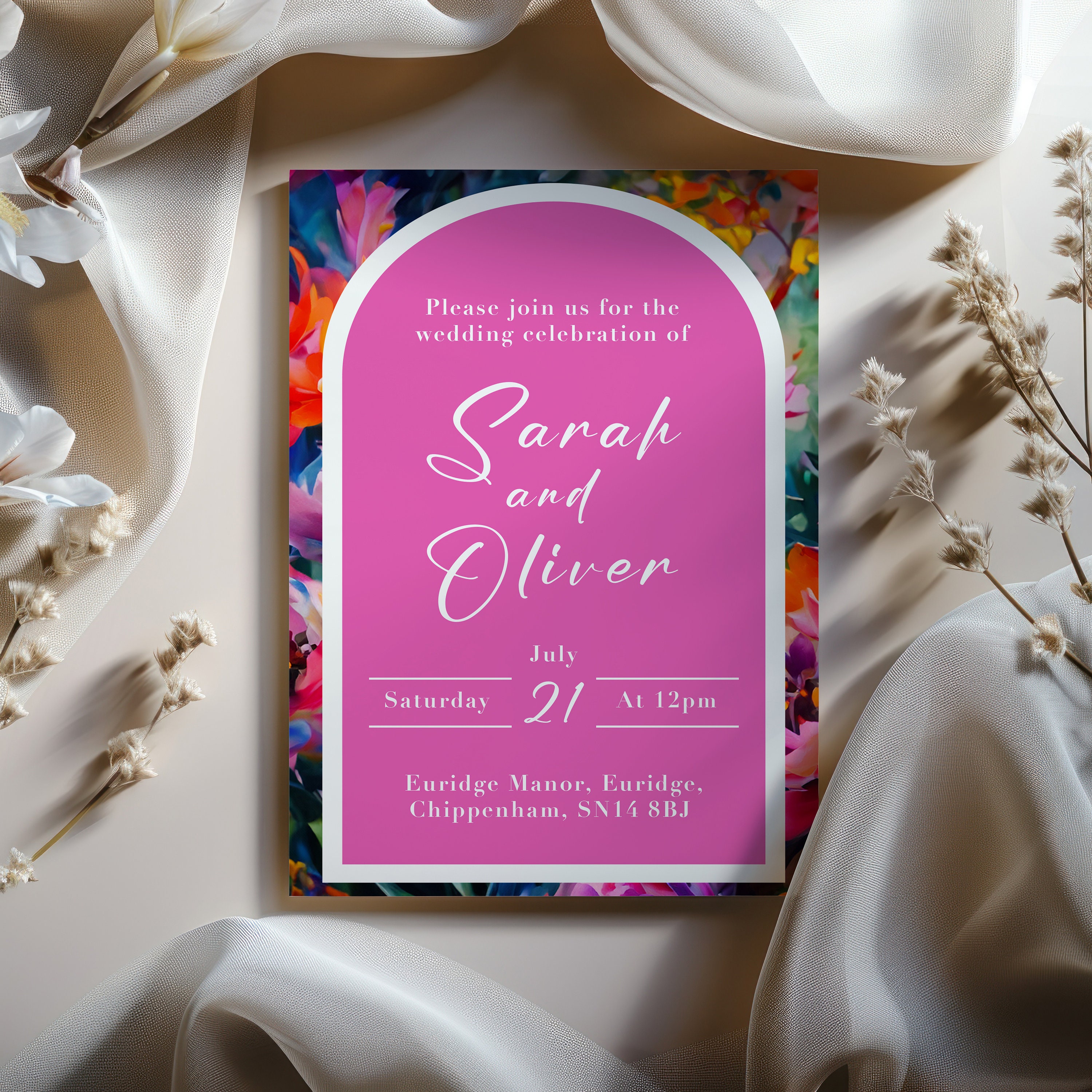 Floral Wedding Invite, Maximalist Wedding Invite Template, Wildflower ...