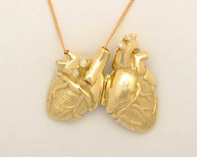 18ky Gold and Diamond Anatomical Heart Locket - Etsy