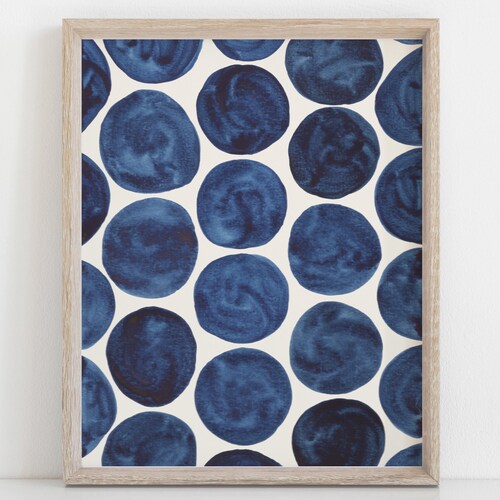 Blue Dots Pattern Wall Art Print Watercolor Art Geometric - Etsy
