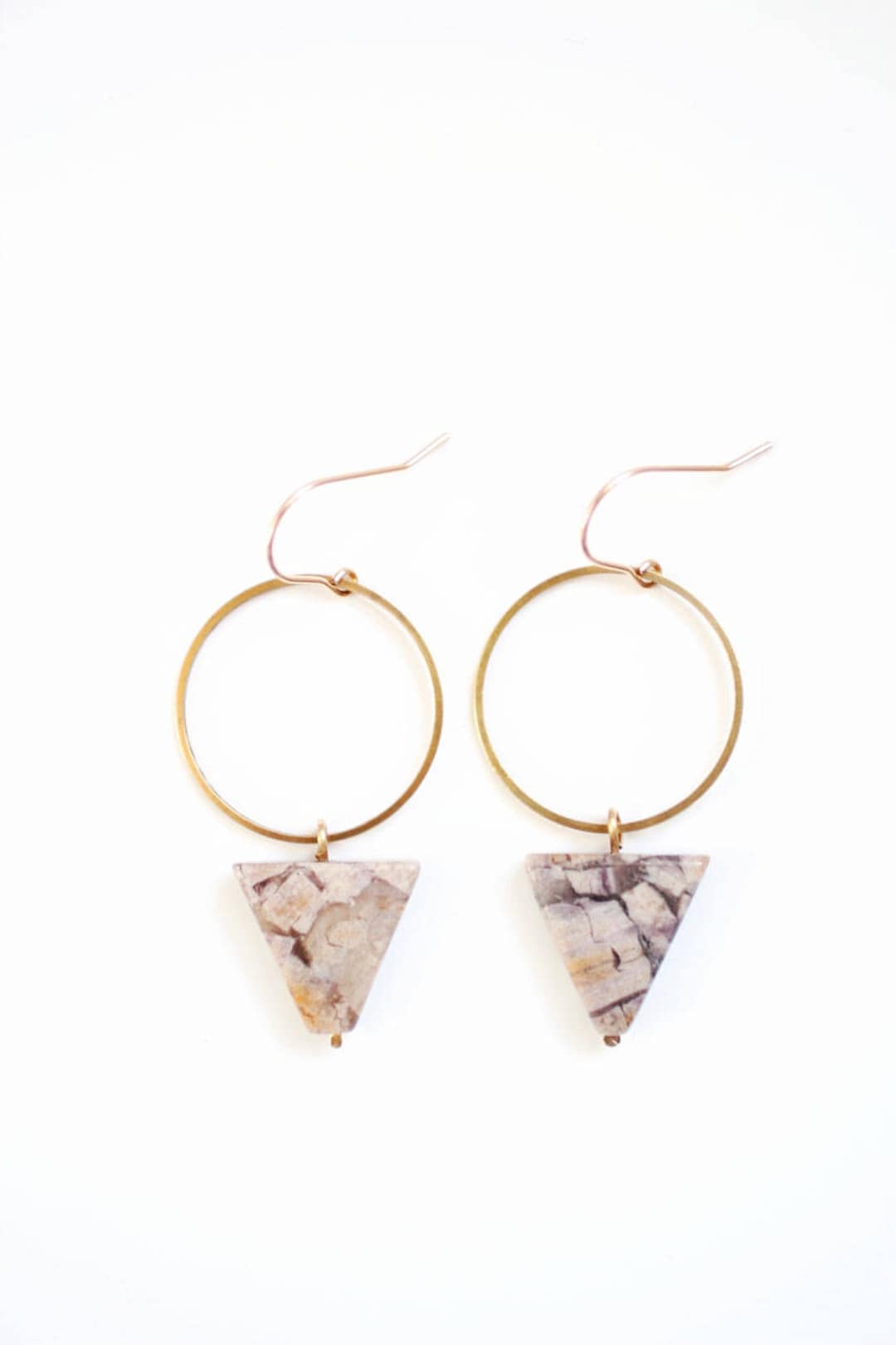 Jasper Triangle Hoop Earrings | Gold Jasper Earrings | Brass Jasper ...