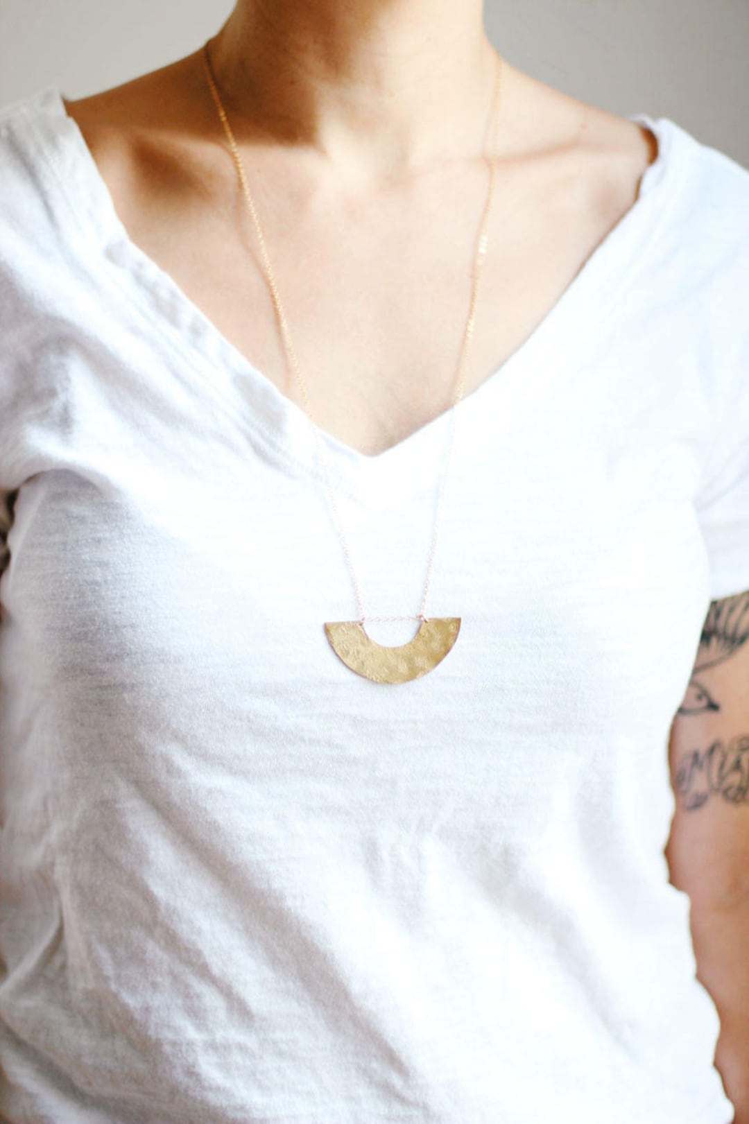 Hammered Half Moon Rainbow Necklace | Half Moon Necklace | Gold Half ...