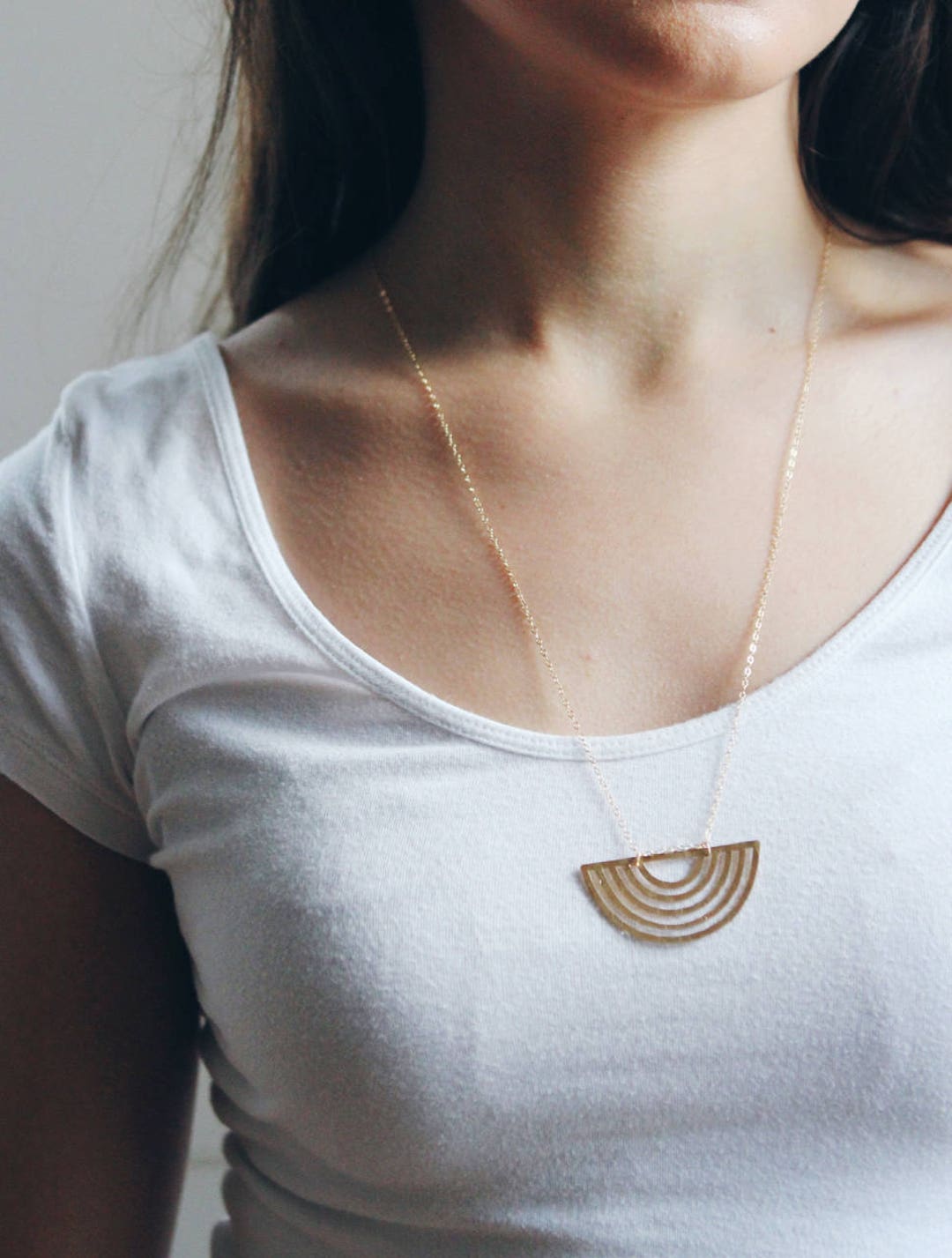 Half Moon Rainbow Necklace | Brass Necklace | Long Necklace | Geometric ...