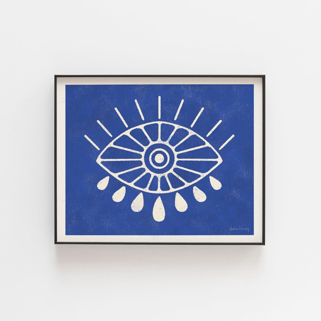 Evil Eye Wall Art Print Cobalt Cream Minimalist Art Modern Art Eye Art ...