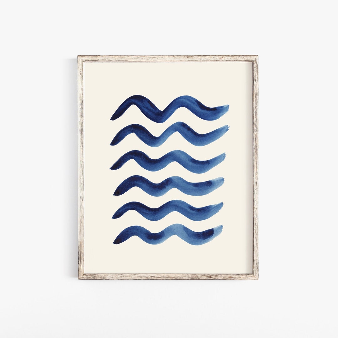 Blue Waves Pattern Wall Art Print Watercolor Art Beach Art - Etsy
