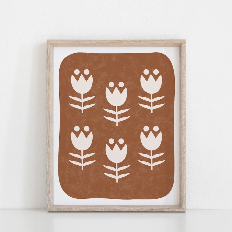 Scandinavian Flower Pattern Art Print Rust Scandinavian - Etsy