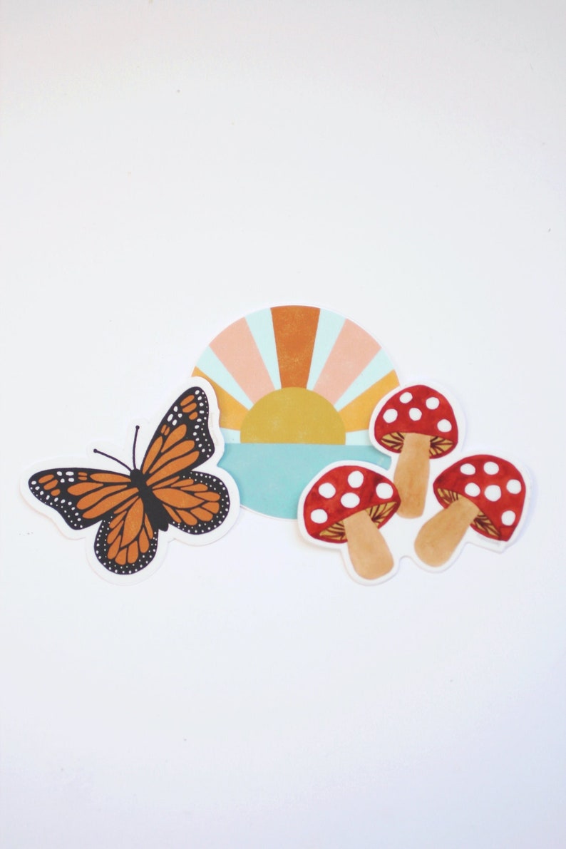 Sunbeam Monarch Butterfly Mushroom Sticker Pack Nature - Etsy