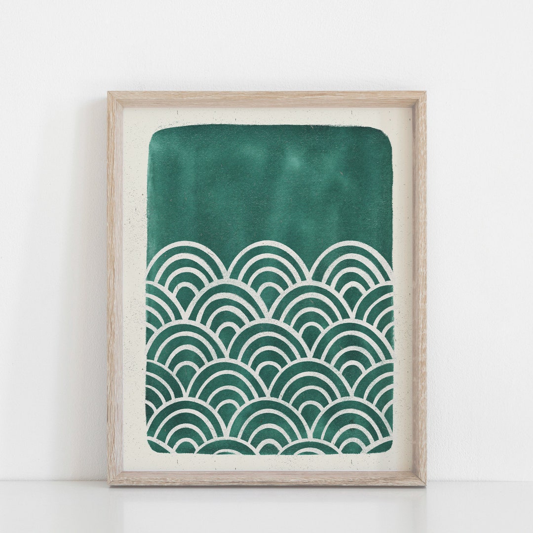 Scallop Waves Wall Art Print Teal Blue Green Water Art Watercolor Art ...