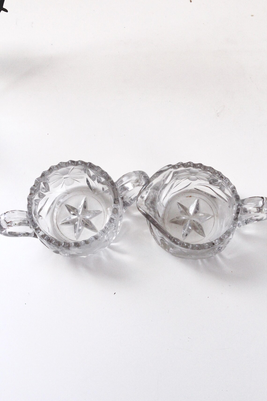 Vintage Pressed Lead Glass Cream Sugar Set Floral Design - Etsy