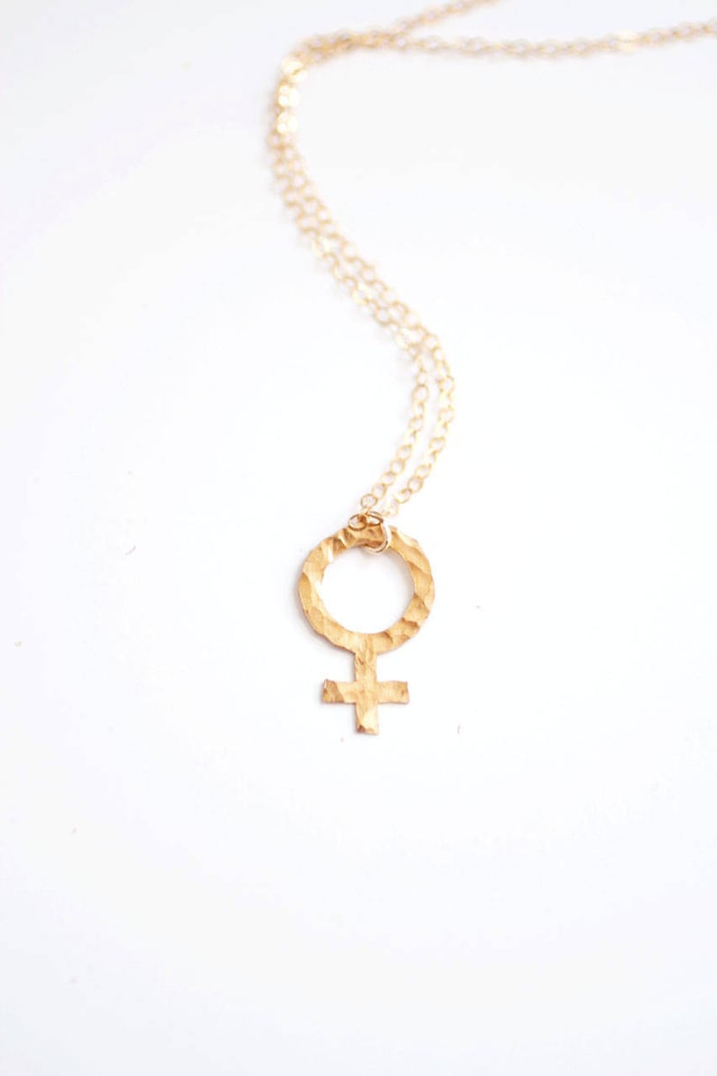 Female Sign Feminist Necklace | Brass Necklace | 14k Gold Fill Necklace ...