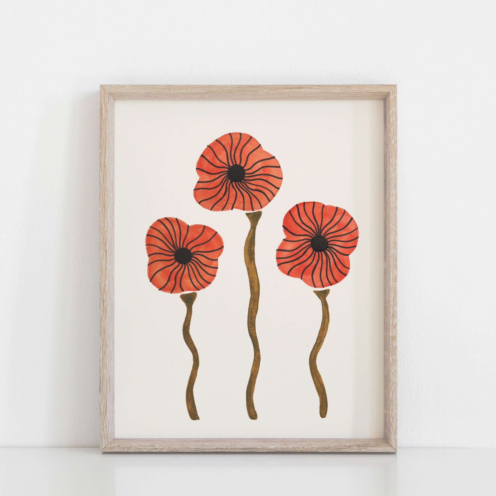 Poppies Wall Art Print Nature Art Watercolor Art Red Art - Etsy