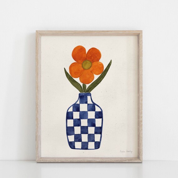 Checkboard Bud Vase Wall Art Print Minimalist Art Modern - Etsy