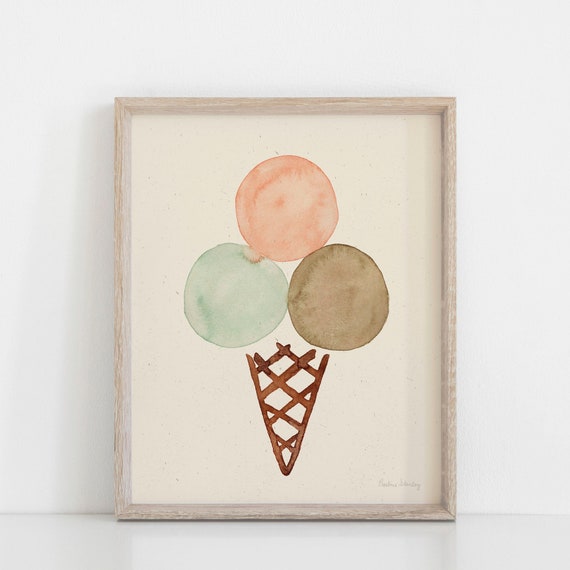 Ice Cream Watercolor Wall Art Print Food Wall Art Food Art - Etsy