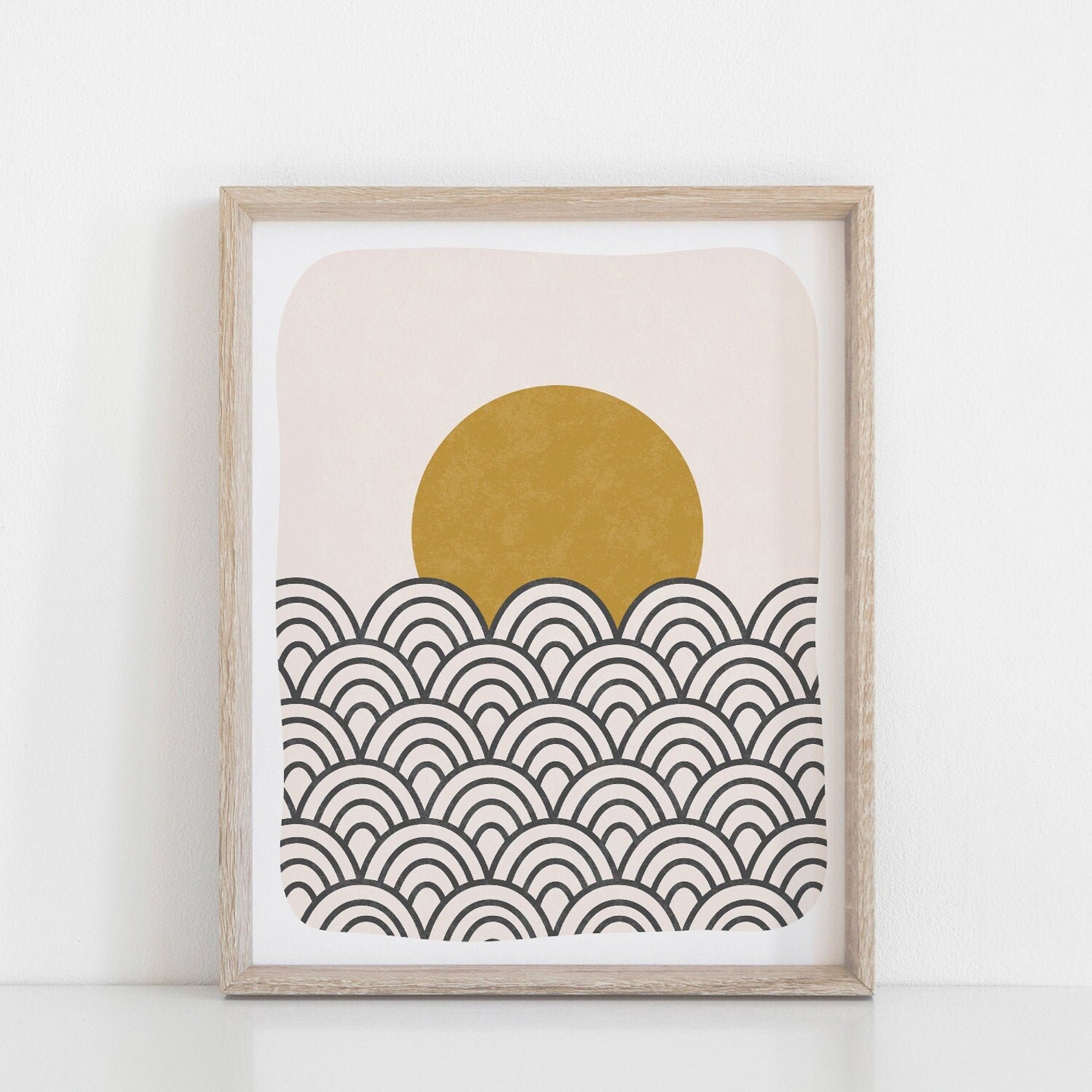 Waves & Sun Art Print - Black Ochre | Sun Art | Modern Art | Minimalist ...
