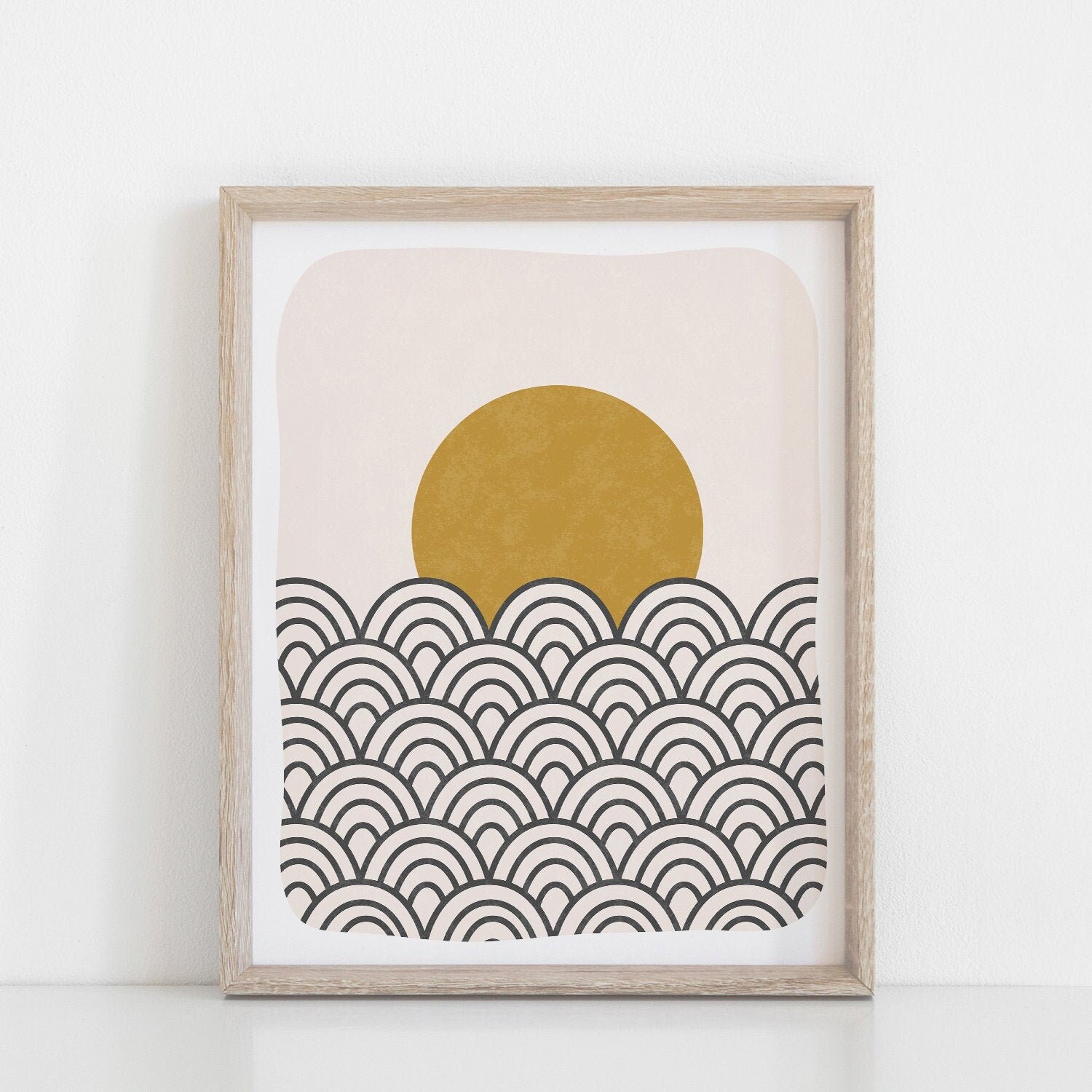 Waves & Sun Art Print - Black Ochre | Sun Art | Modern Art | Minimalist ...