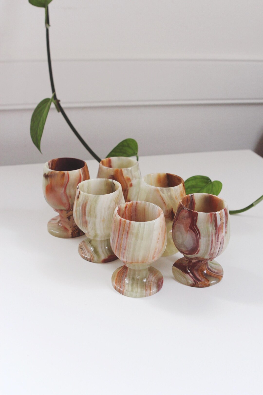 Vintage Onyx Marble Carved Stone Goblet | Vintage Goblet | Vintage ...