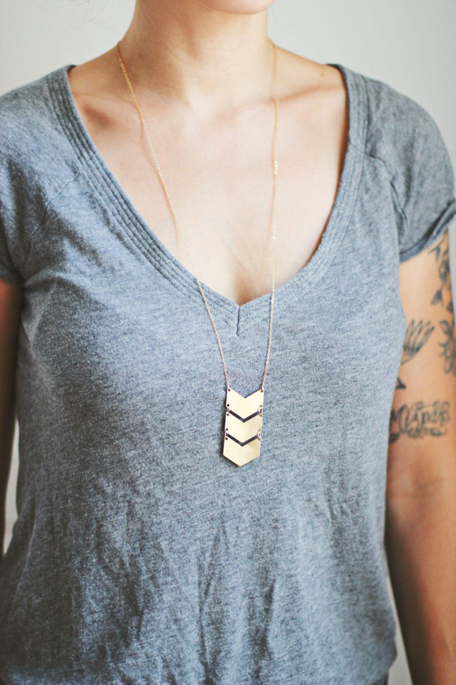 Long Triple Chevron Necklace Triple Arrow Necklace Gold - Etsy