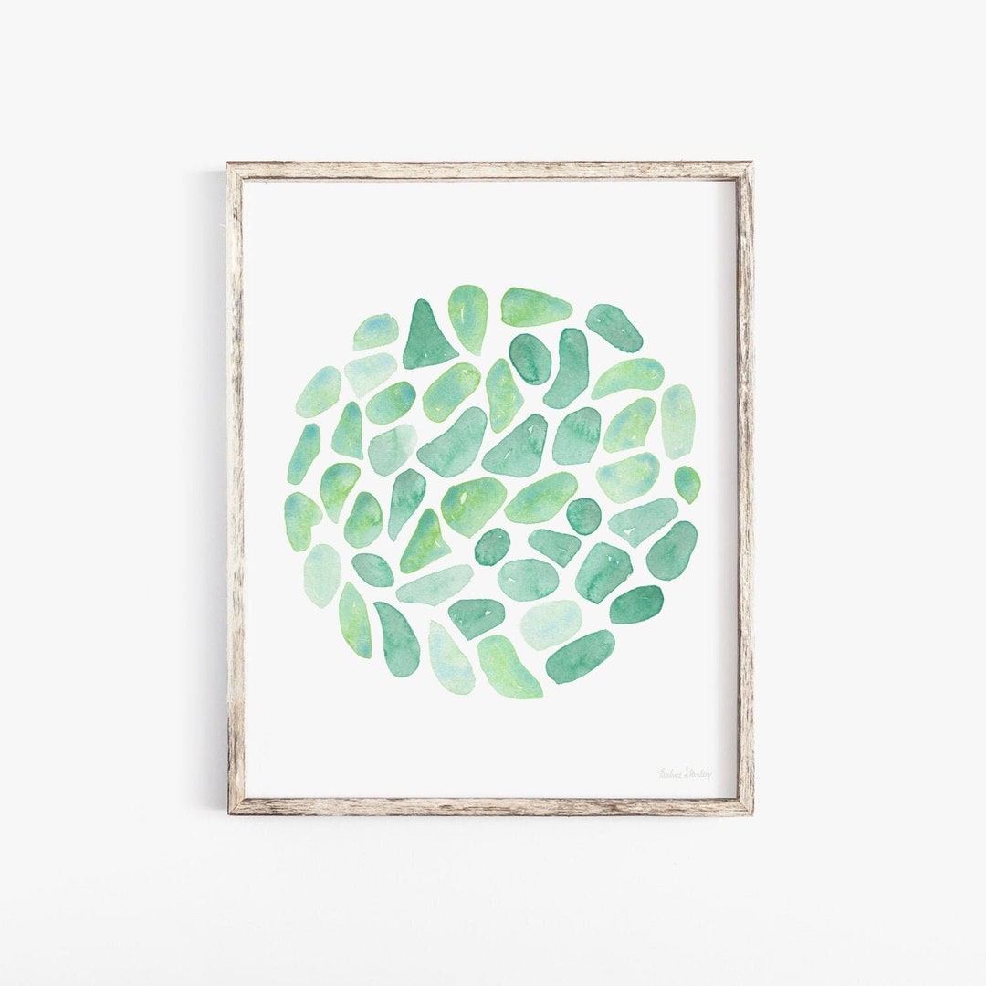 Watercolor Sea Glass Circle Wall Art Print - Etsy