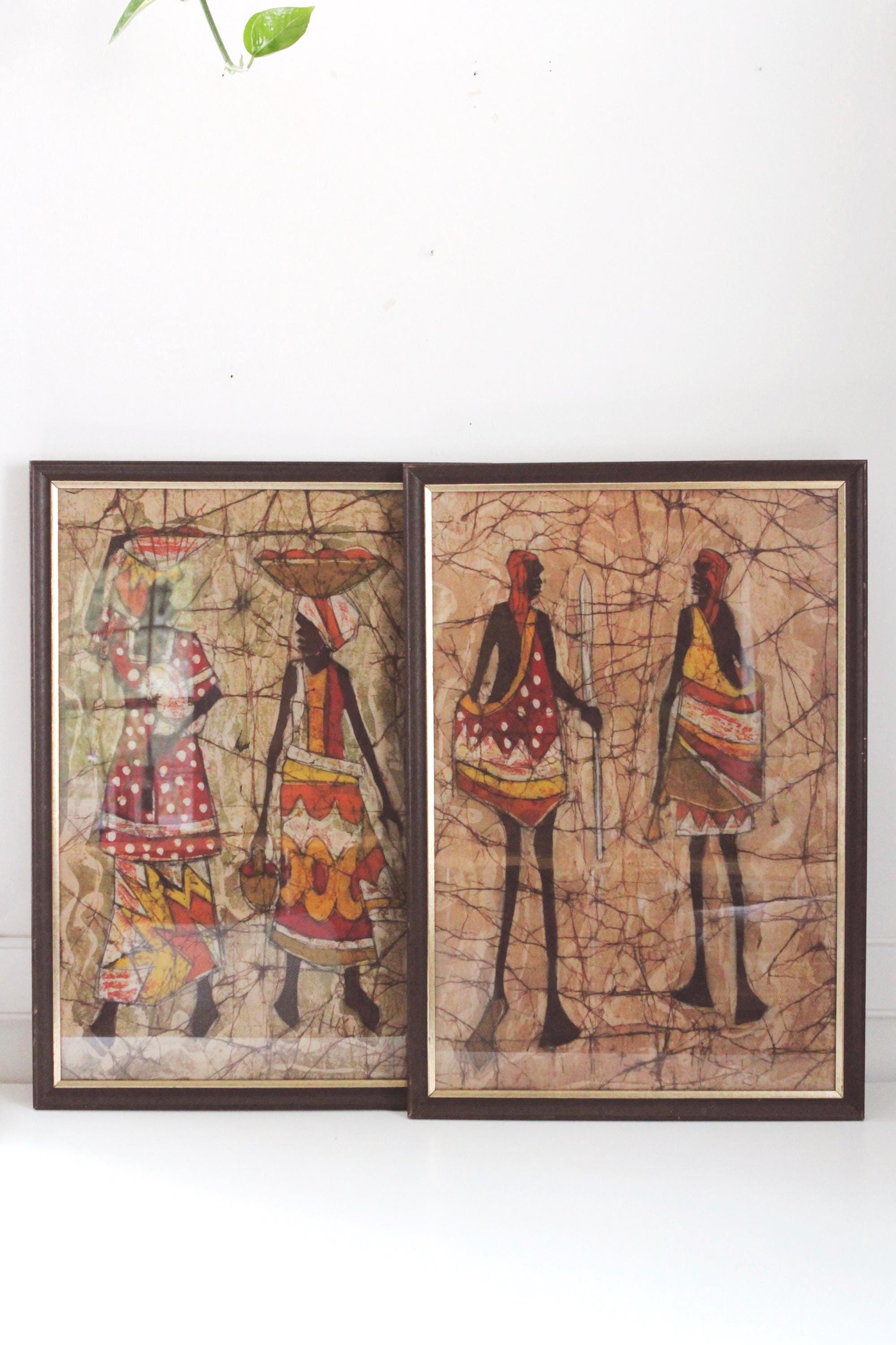 Vintage Batik Fabric Hand Painted Framed Wall Art | Vintage Batik ...