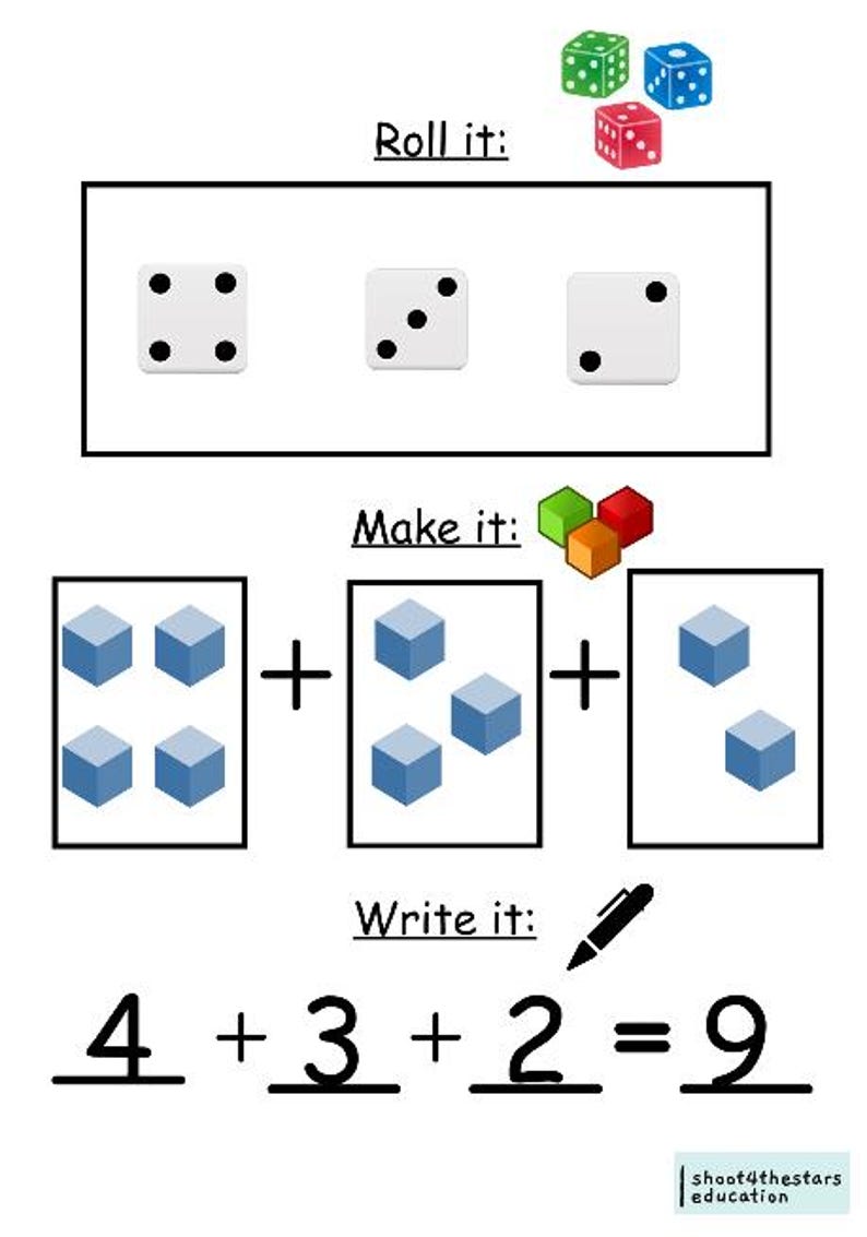 Addition Worksheet/summer Activity/number Game/dice Game/maths Game ...