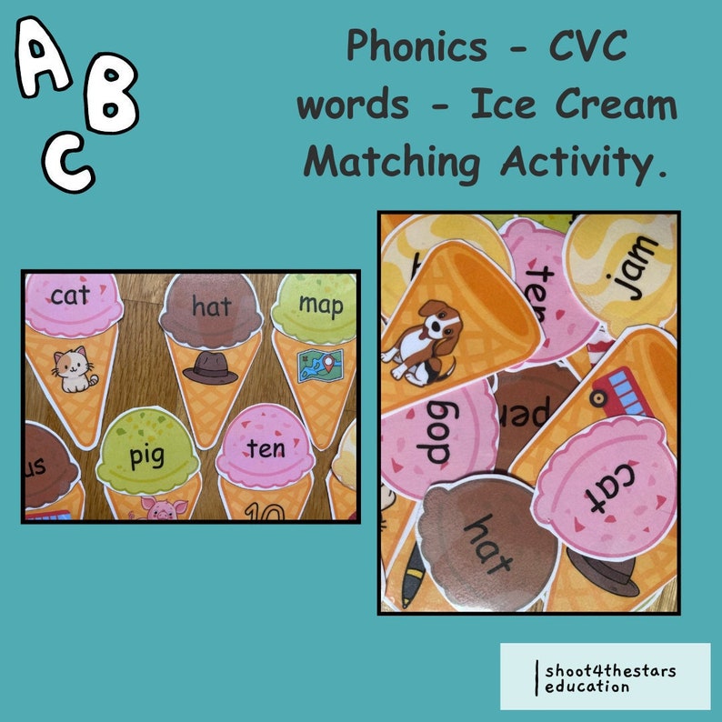 Phonics CVC Words Ice Cream Matching Activity Teacher Resource Home ...