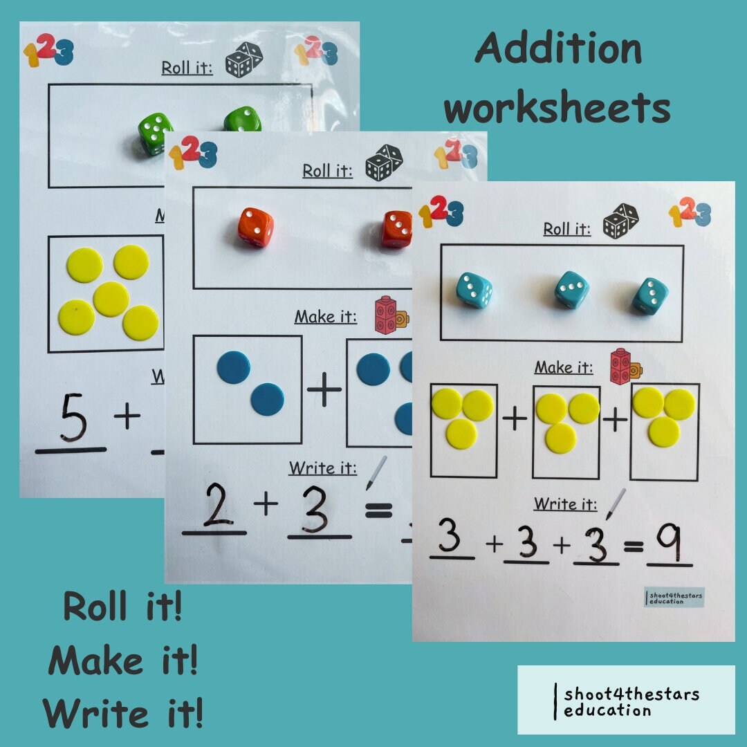 Addition Worksheet/summer Activity/number Game/dice Game/maths Game - Etsy