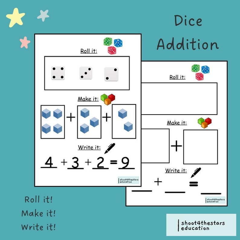 Addition Worksheet/summer Activity/number Game/dice Game/maths Game ...