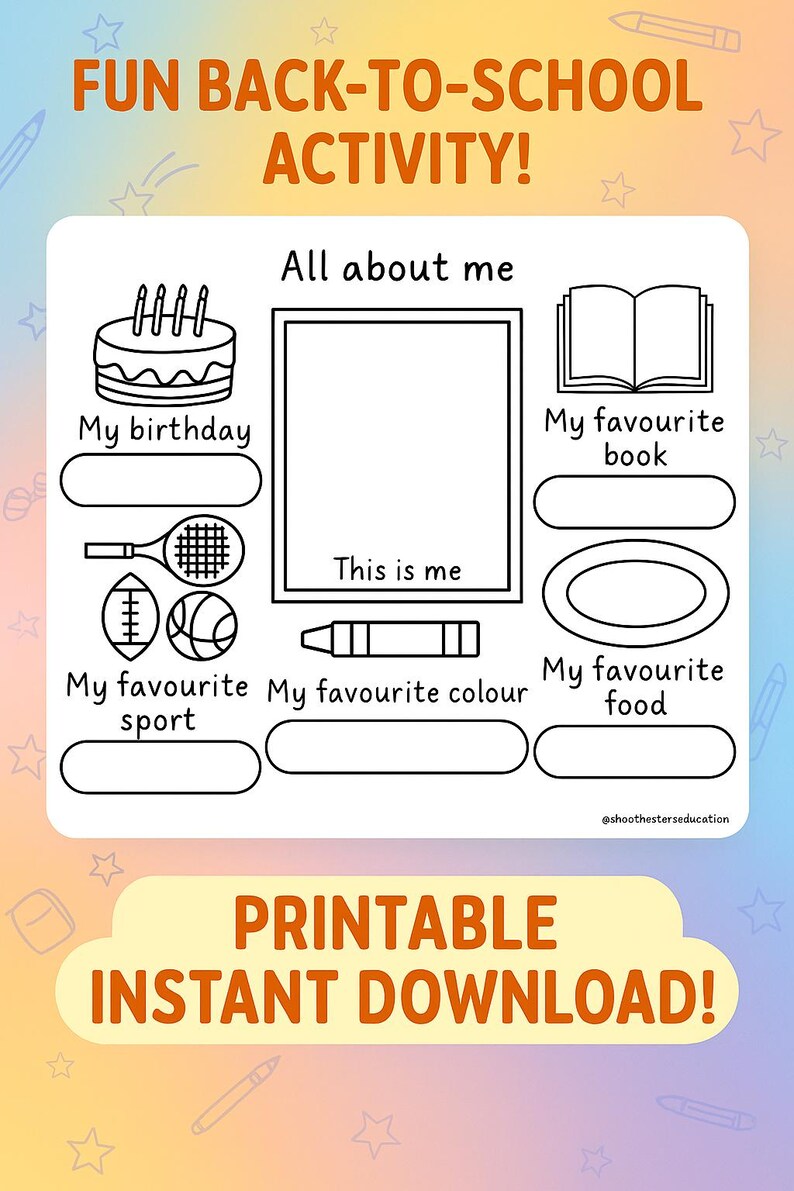 All About My Worksheet/back to School/ice-breaker/favourite Book ...