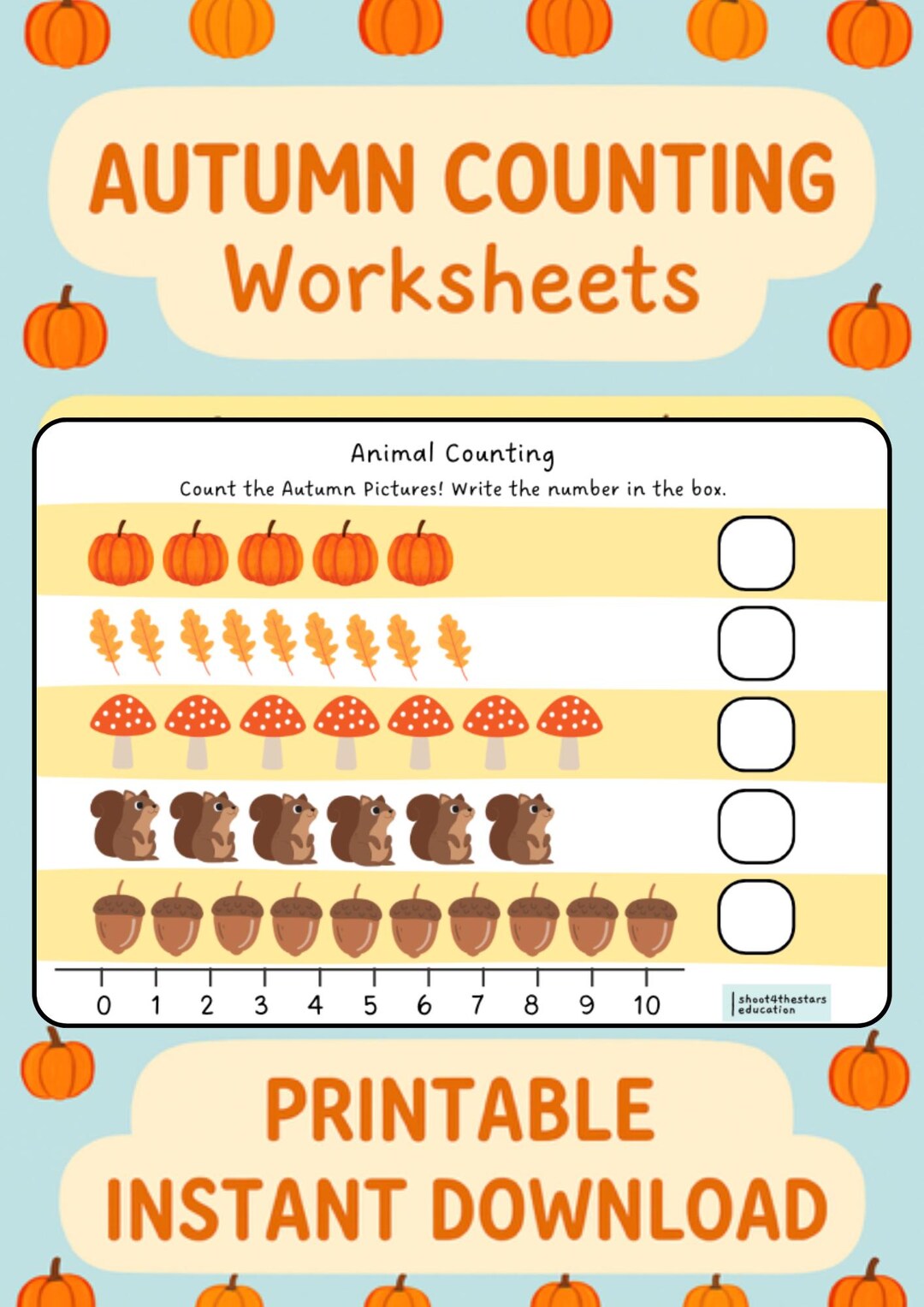 Autumn Counting Worksheet: Math Printable (PDF Download) - Etsy UK