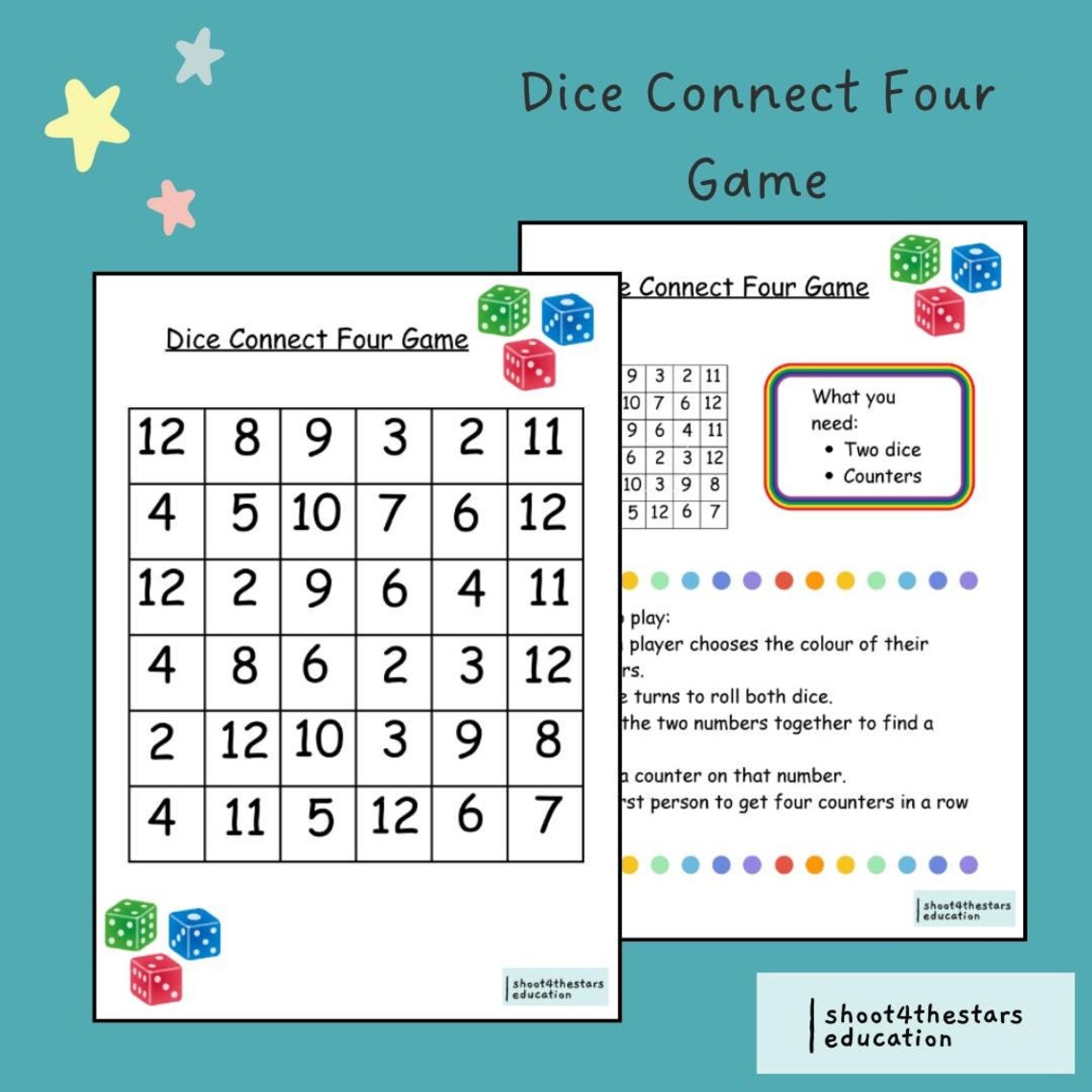 Dice Connect Four/maths Game/number Game/teaching Resource/home ...