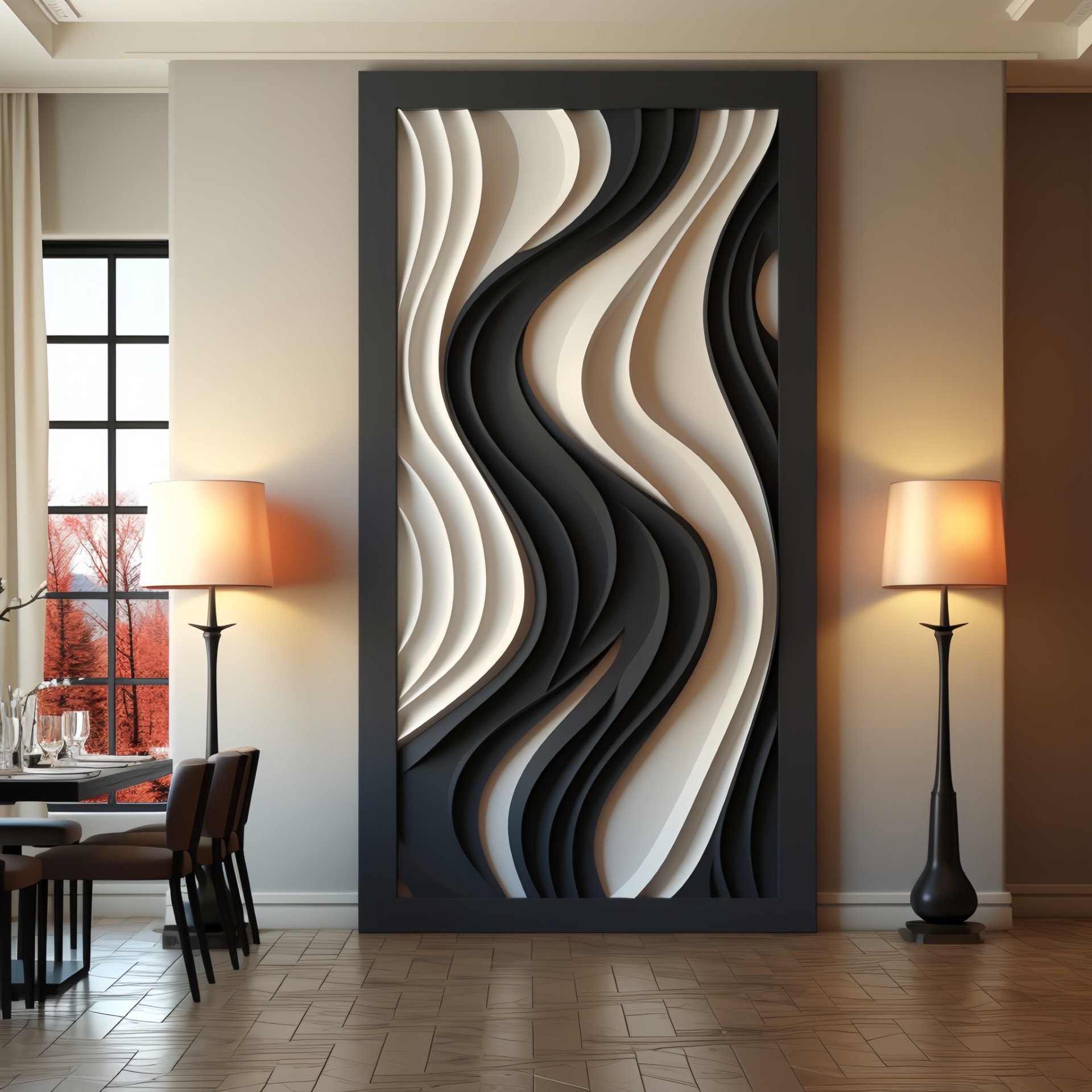 Abstract Wave Wall Hangings, Black and White Textured Wall Art Home ...