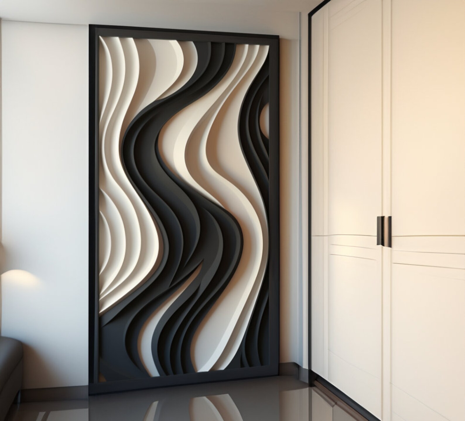 Abstract Wave Wall Hangings, Black and White Textured Wall Art Home ...