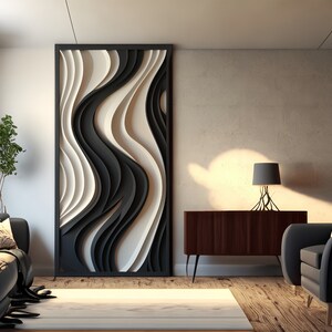 Abstract Wave Wall Hangings, Black and White Textured Wall Art Home ...