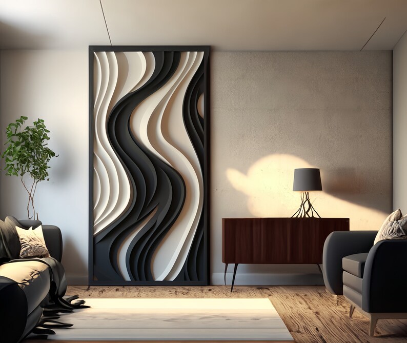 Abstract Wave Wall Hangings, Black and White Textured Wall Art Home ...