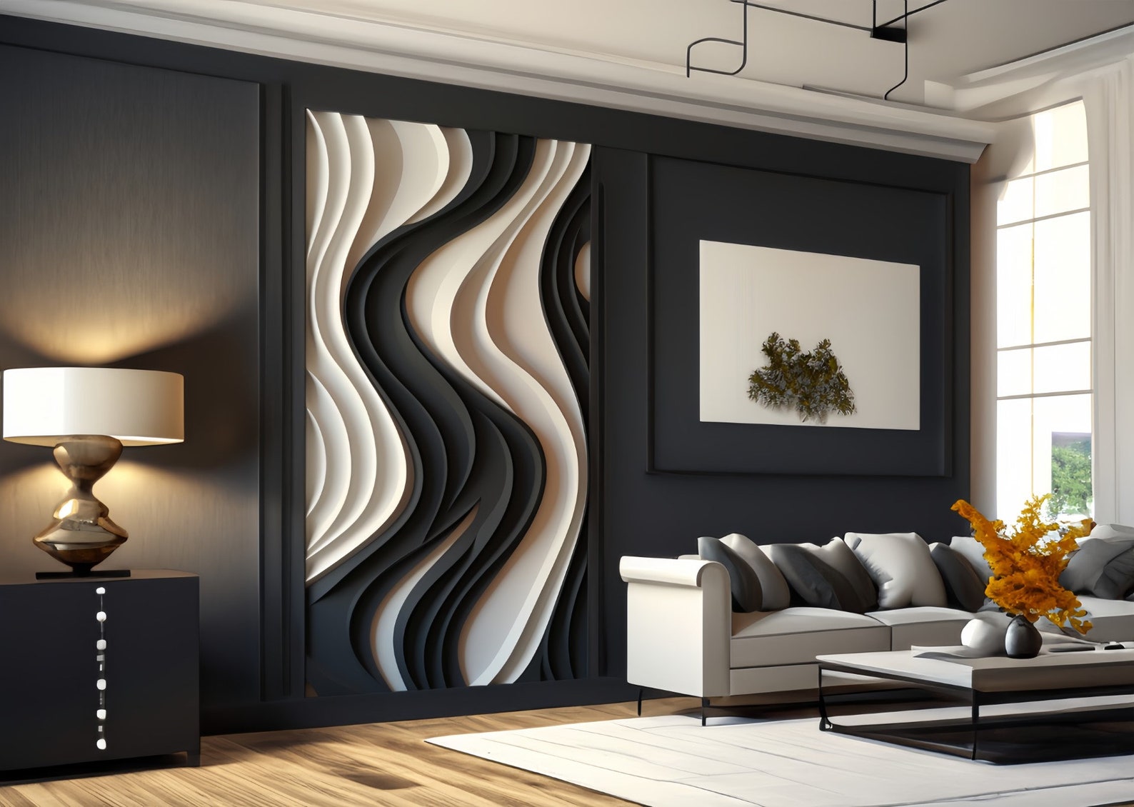 Abstract Wave Wall Hangings, Black and White Textured Wall Art Home ...