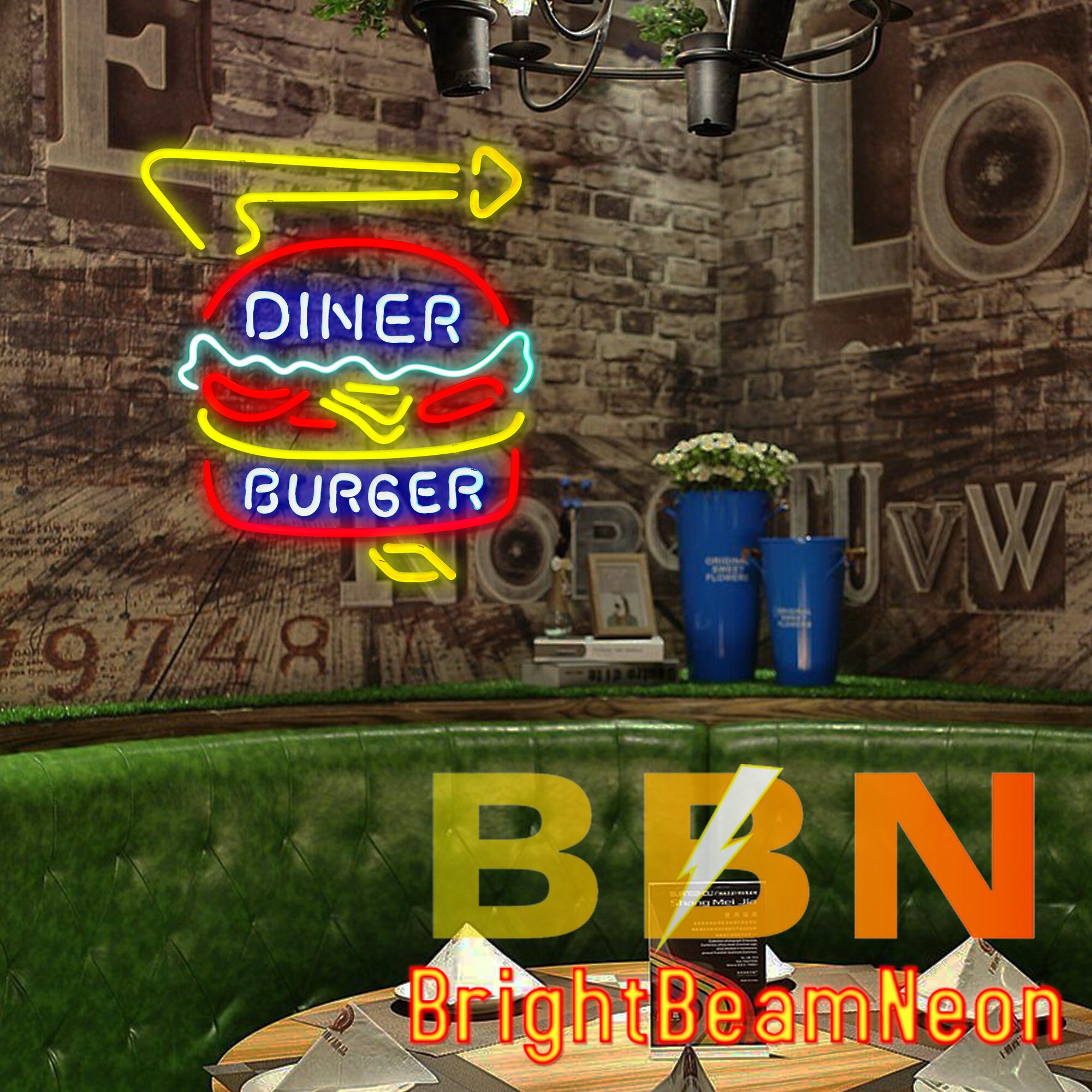 Diner Burger Neon Light Sign Vintage Glass Neon Sign for Restaurants ...