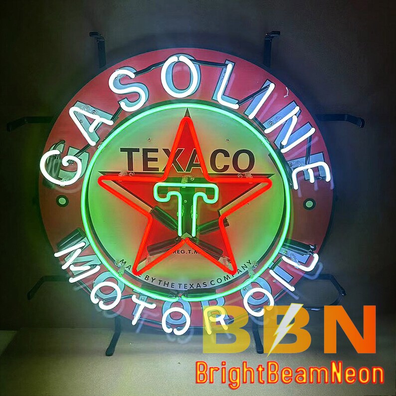Vintage Texaco Gasoline Motor Oil Neon Sign Retro Gas Station Decor ...