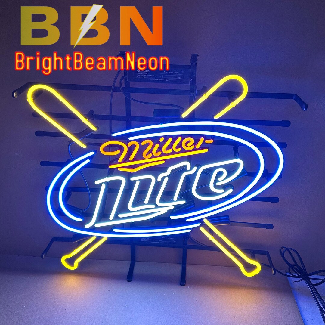 Miller Lite Neon Sign Real Glass Neon Bar Sign Wall Hanging Home Bar ...