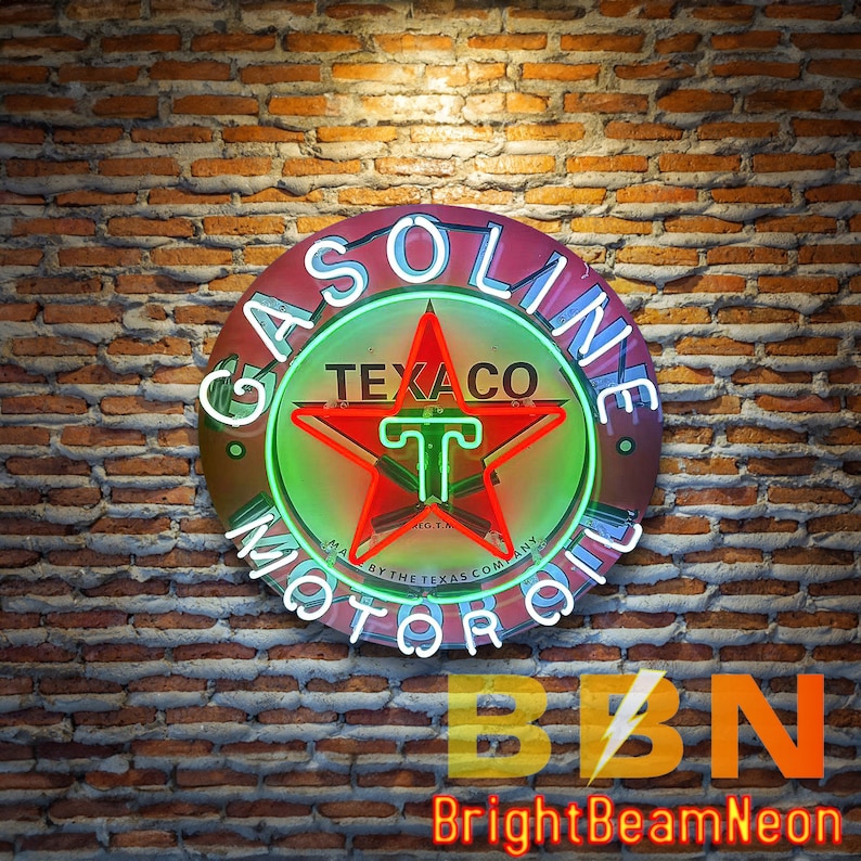 Vintage Texaco Gasoline Motor Oil Neon Sign Retro Gas Station Decor ...