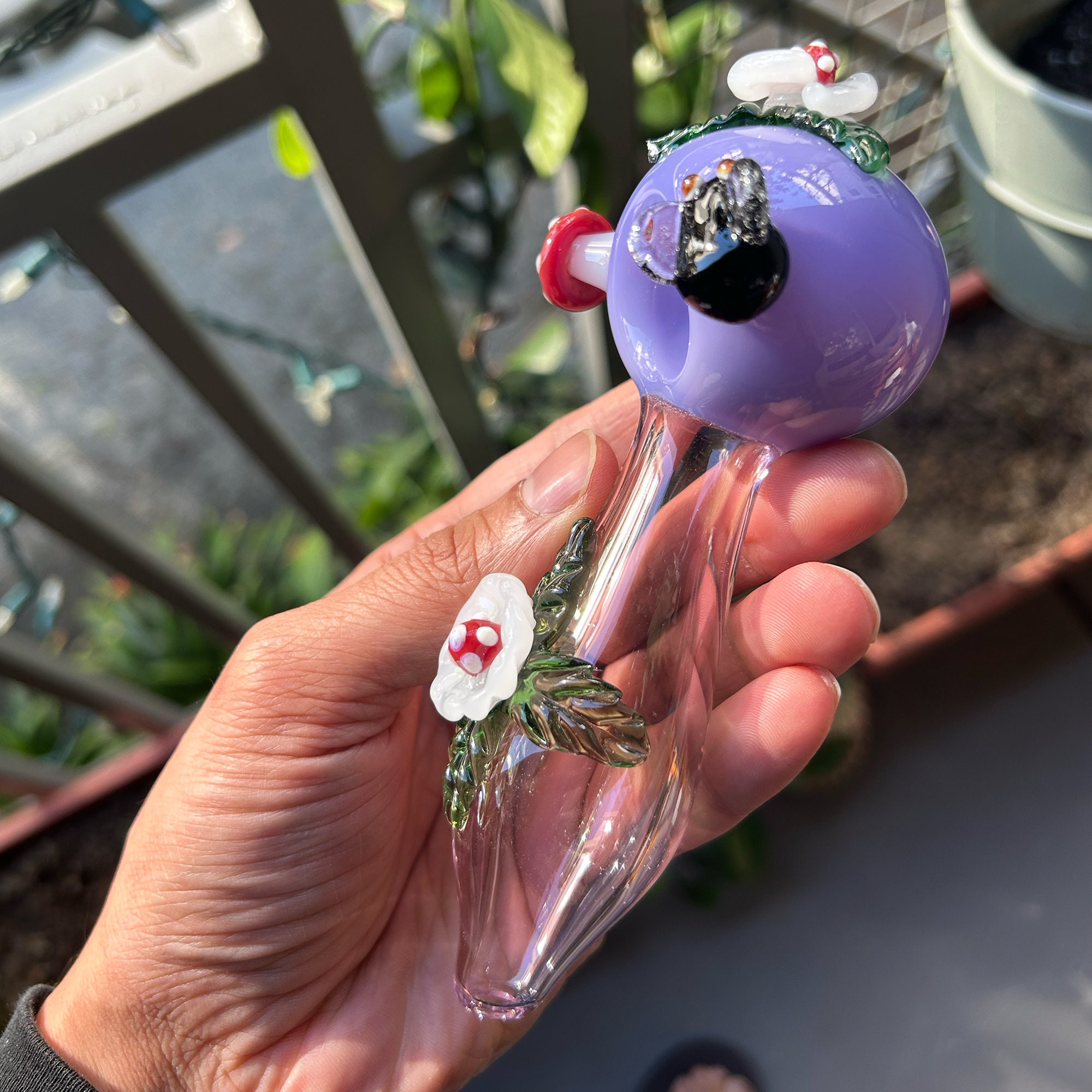Handmade 5 Floral Glass Pipe With Pink Lockets, Purple Slime Glass Head ...