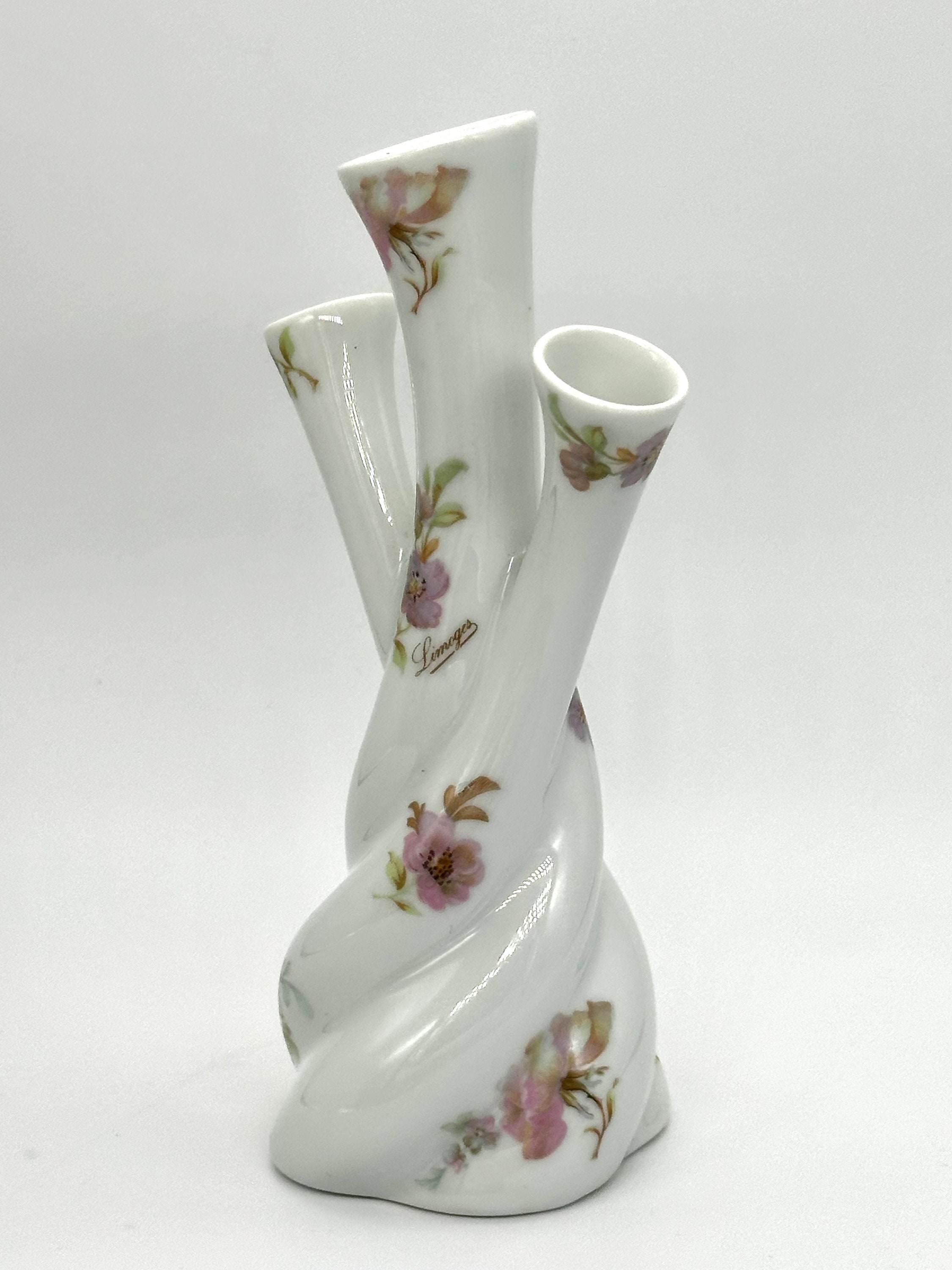 Vintage Triple Bud Vase Limoges France Pink Roses Bud Vase Tableware ...