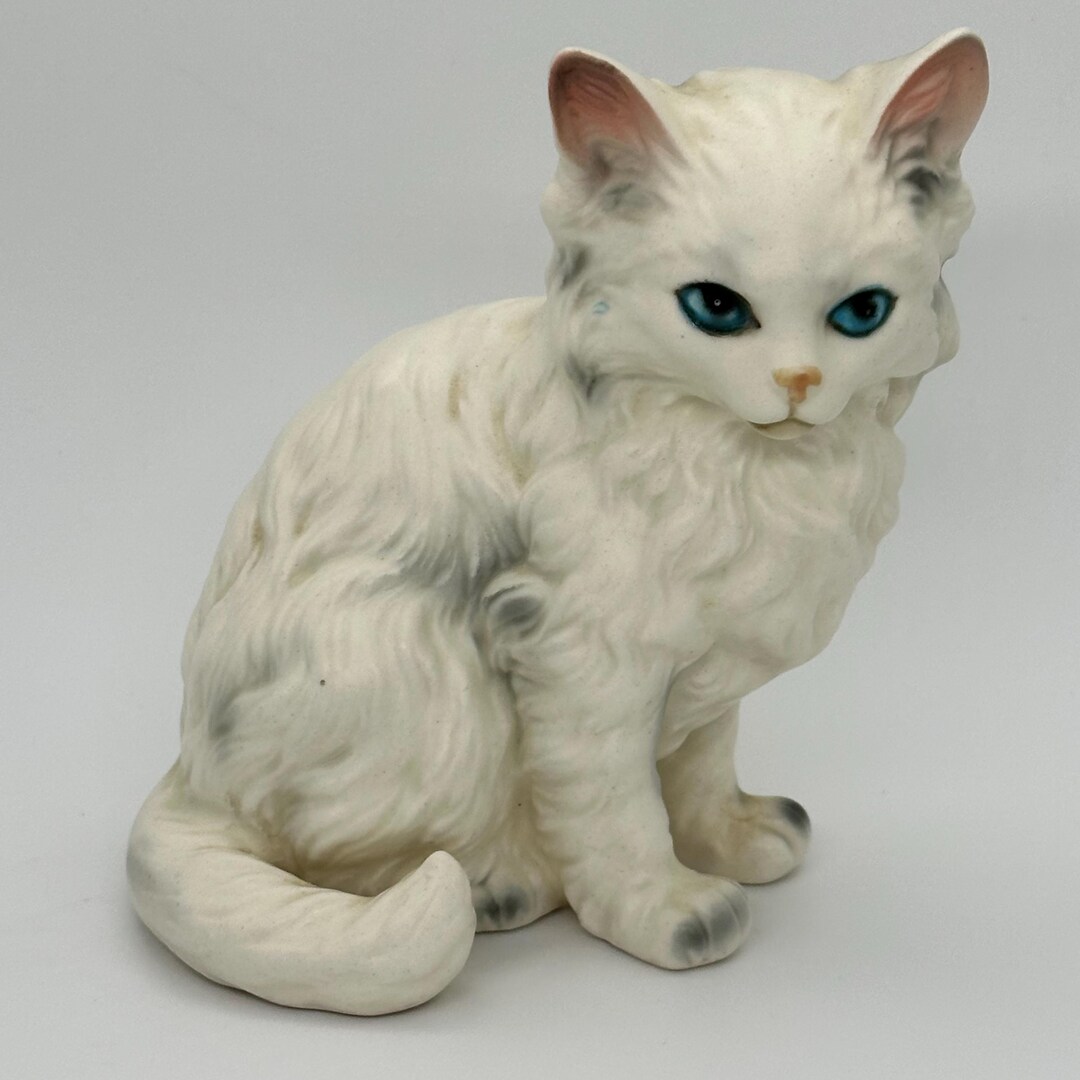 Lefton White Long Hair Cat With Blue Eyes Vintage Leftom H1514 Pre ...