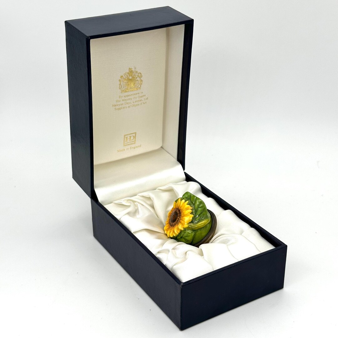 Halcyon Days Enamels Trinket Box Ring Box Sunflower Porcelain Screw Top ...