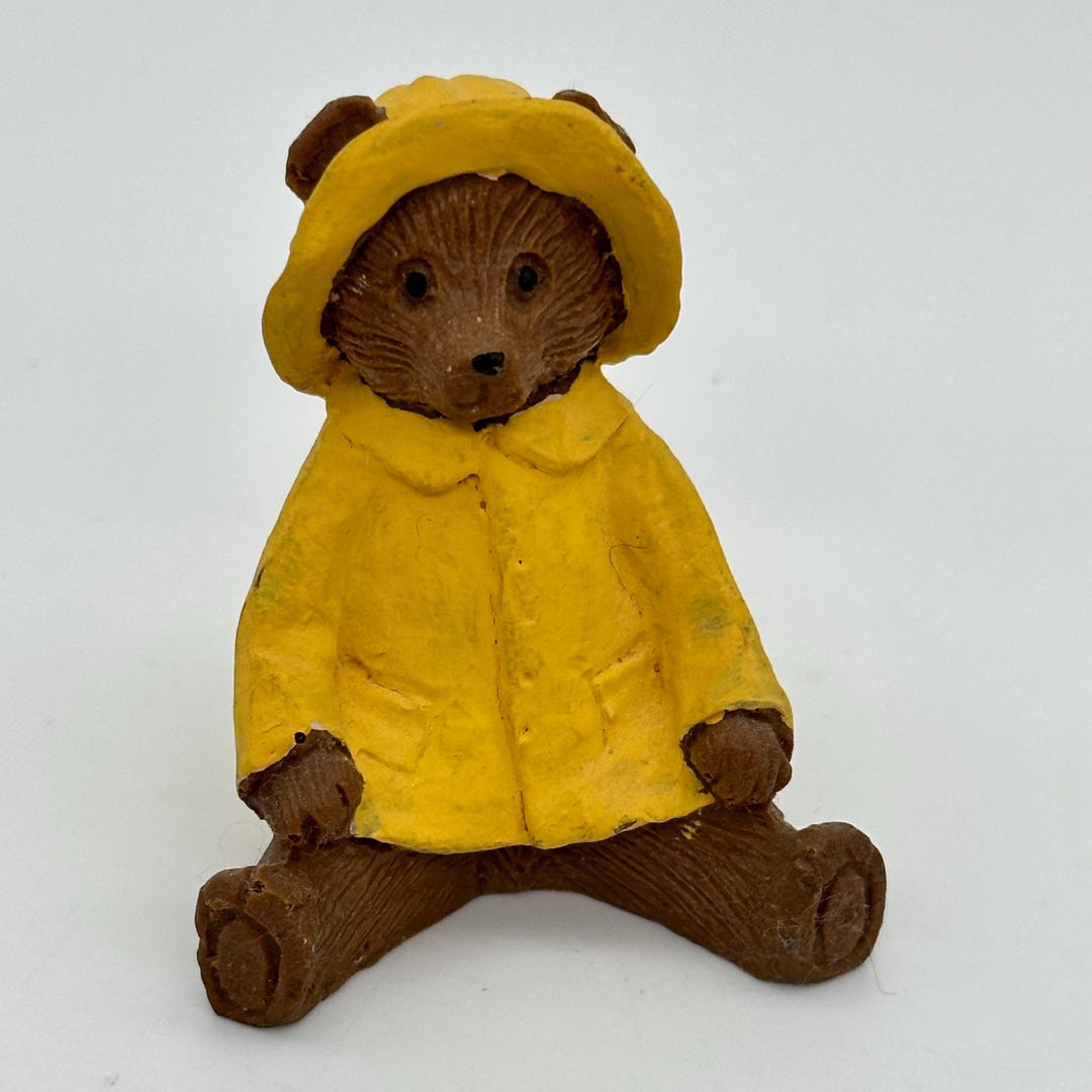 Mini Bear Figurine in Yellow Raincoat Bear Figure Bear Collectible ...