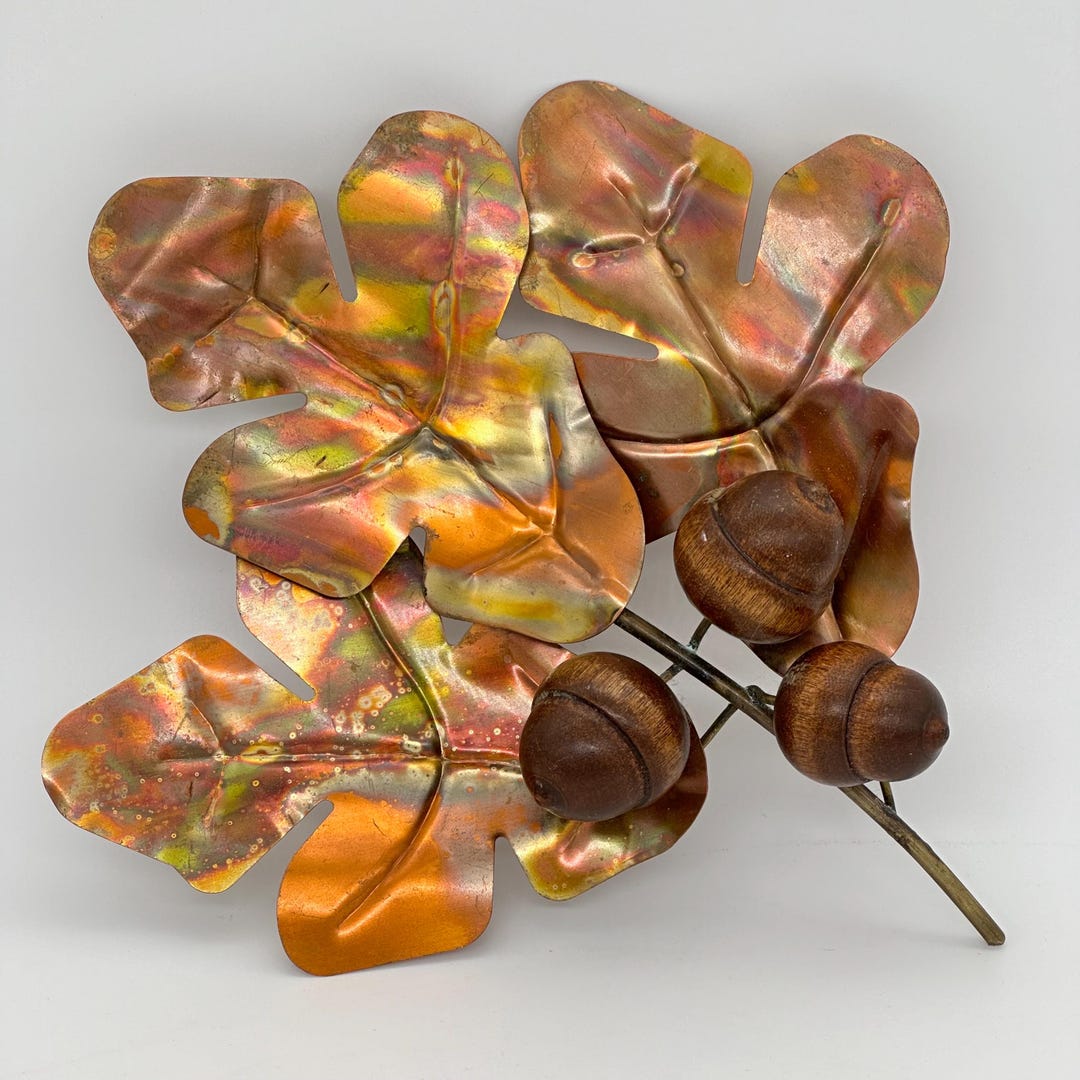 Vintage HOMCO Acorns With Copper Leaves Wall Art VTG MCM Cottage Core ...
