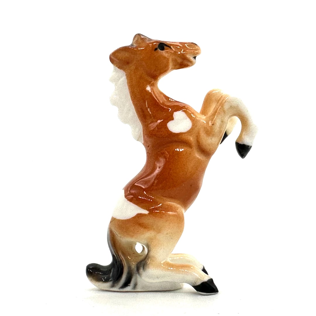 Miniature Figurine Pinto Rearing Horse Vintage Porcelain Curio Cabinet ...
