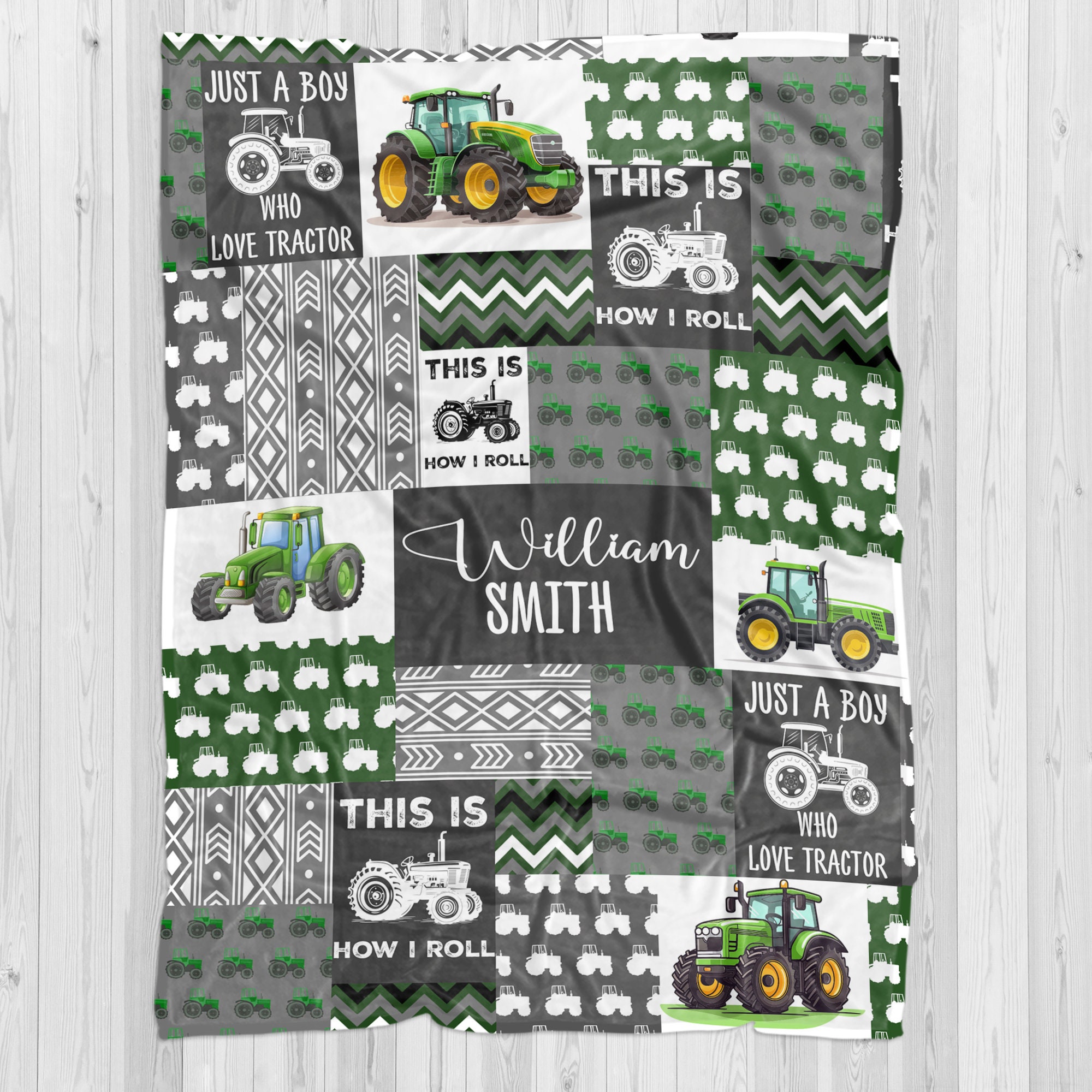 Custom Name Tractors Blanket, Custom Baby Blanket, Truck Blanket ...
